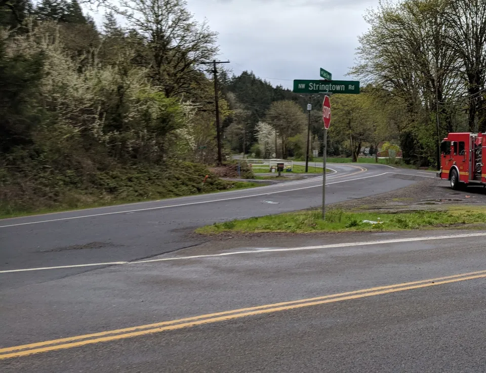 Stringtown Road closed for downed tree, power lines